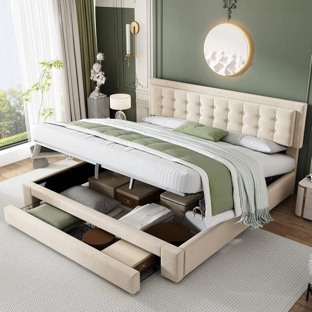 UPHOLSTERED BED, SUPER King Bed Frame, 6FT Super Kingsize Bed with ...