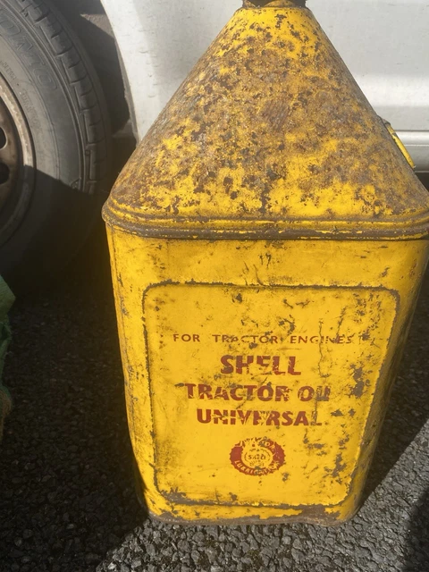 VINTAGE SHELL TRACTOR Oil 5 Gallon Yellow Pyramid Can with Original Lid ...
