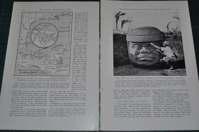 1939 MAYAN RELICS magazine article, excavations Mexico Maya archeology ...