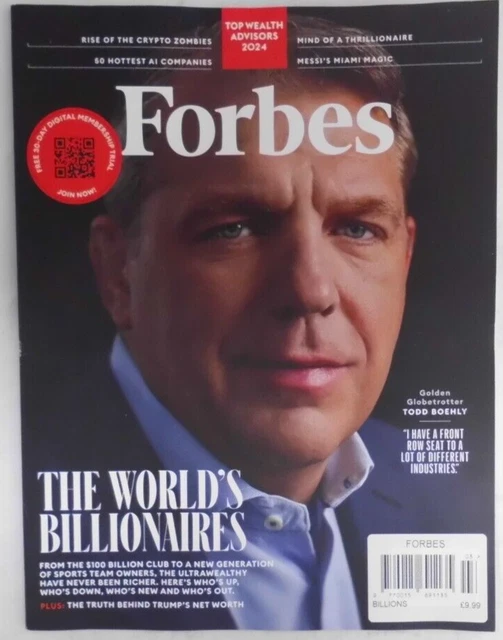 FORBES MAGAZINE SPECIAL Billionaires Issue 2024. Todd Boehly + Trump's net worth £14.99 ...