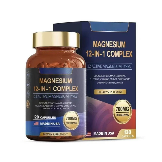 MAGNESIUM COMPLEX 700MG 12-in-1 Supplement, 120 Capsules for Daily ...