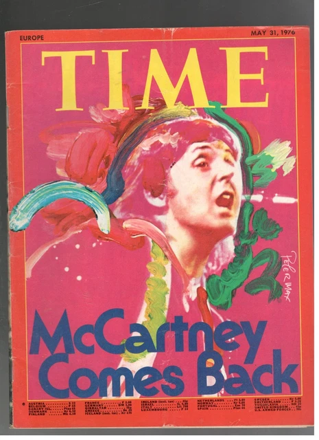 PAUL MCCARTNEY COMES Back By Peter Max the Beatles 1976 Time Magazine ...