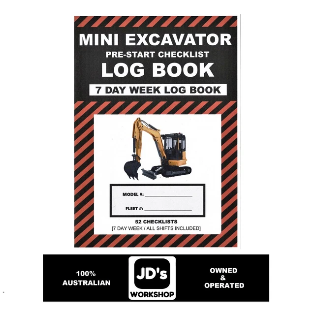 MINI EXCAVATOR PRE-START Daily Safety Inspection Checklist Log Book [A5 ...