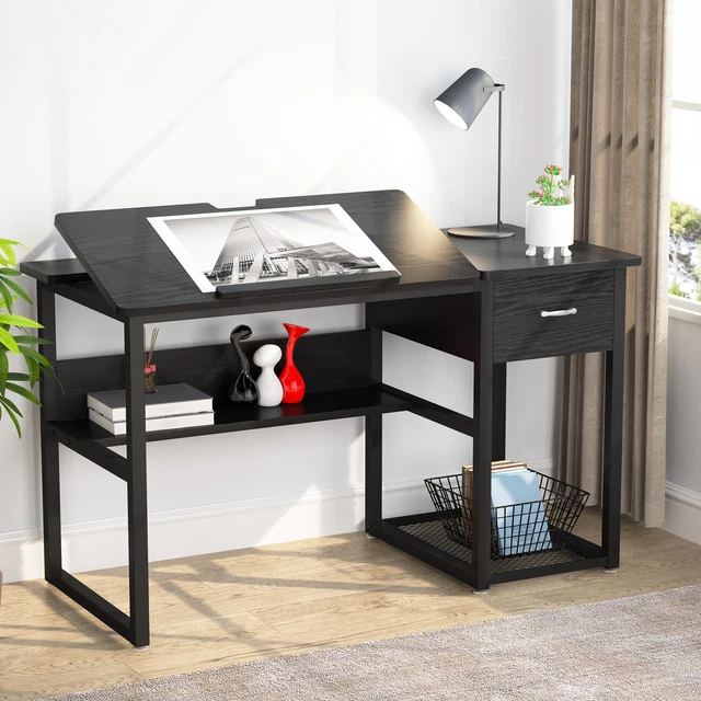 TRIBESIGNS DRAFTING TABLE with Storage Drawers Computer Desk with ...