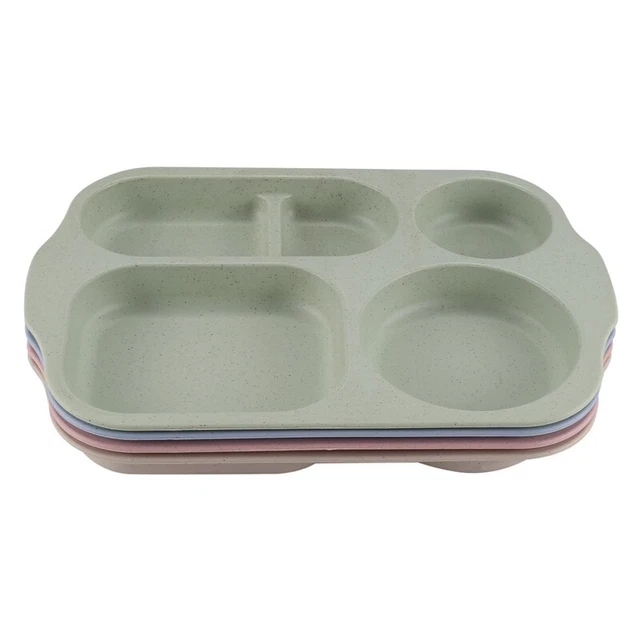 DINNER PLATE SET of 4 Split Plates 5 Compartments Plastic Plate Cutlery ...