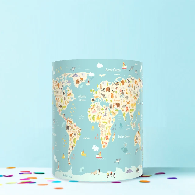 WORLD MAP ANIMALS Wrap Around Edible Cake Topper Icing Sheet Decoration ...