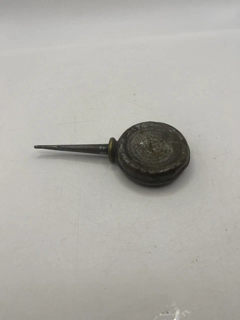 VINTAGE SMALL CLINKER Pocket Oil Can Machine Oiler Metal Screw Top ...