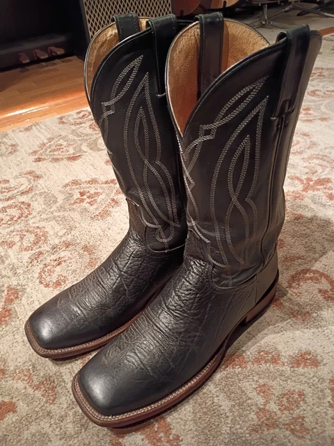 TONY LAMA SEALY Black Cowhide Leather Square Toe Cowboy Boots #Tl3000 ...