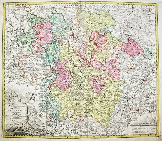 LORRAINE FRANCE CARTE Map Lotter Gravure sur Cuivre Engraving 1760 EUR ...