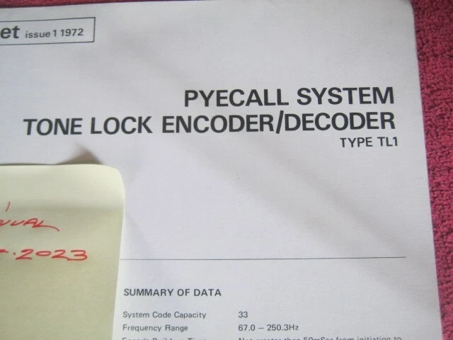 PYE PYECALL SYSTEM Tone Lock Encoder/Decoder (riferimento 19/08/2023 ...