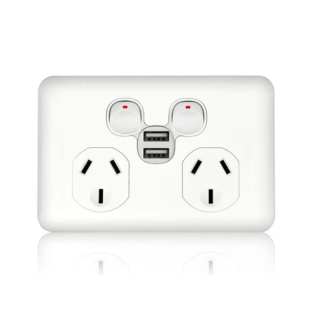 POWER POINT DOUBLE Outlet GPO Slim Wafer Extra Thin Flush 10A with Dual ...