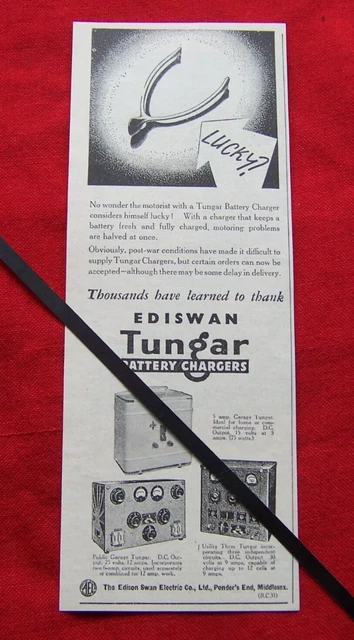 VINTAGE EDISWAN TUNGAR Battery Charger Garage Equipment 1947 Original ...