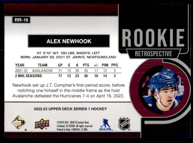 2022-23 UPPER DECK Rookie Retrospective Alex Newhook Colorado Avalanche ...