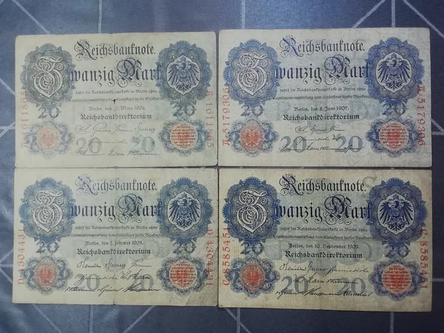 BANKNOTEN DEUTSCHES REICH, 6 x 20 Mark, 1906/1907/1908/1909/1910/1914 EUR 9,50 - PicClick DE