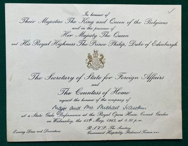 ANTIQUE ROYAL INVITATION Queen Elizabeth II Prince Philip King Baudouin ...