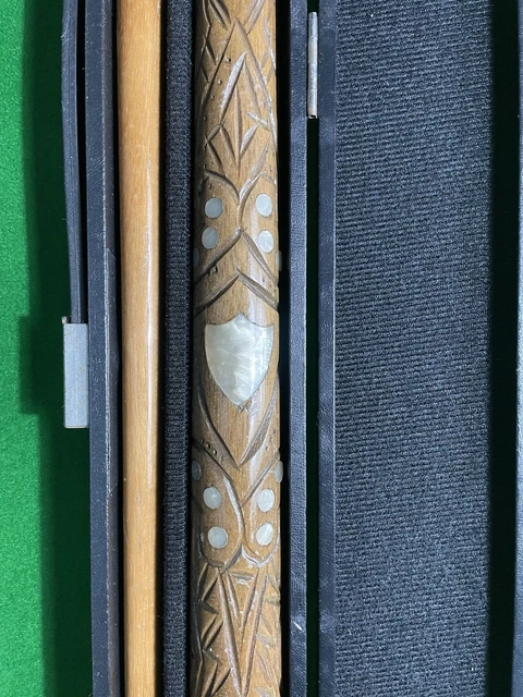RARE LATE 70’S Carved Pool Cue With Mother Of Pearl Inlay Inc. Case £52 ...