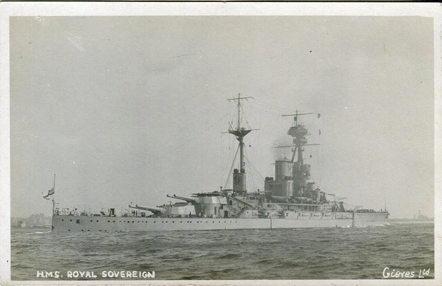 HMS ROYAL SOVEREIGN (1915) WWI WWII Royal Navy battleship postcard £4. ...