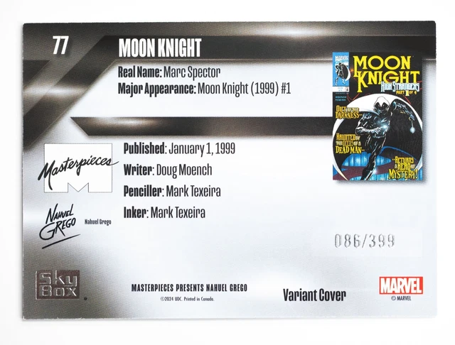 2024 MARVEL MASTERPIECES Nahuel Grego #77 Moon Knight VARIANT COVER ...