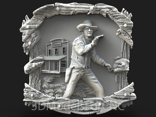 3D MODEL STL File for CNC Router Laser & 3D Printer Cowboy Duel 2 $4.12 - PicClick CA