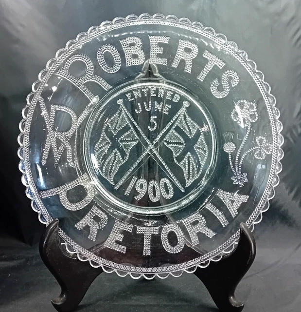 LARGE ANTIQUE VICTORIAN Commemorative Boer War Glass Dish Roberts ...