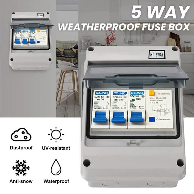 5 WAY GARAGE Caravan Campervan Consumer Unit Enclosure 25A 30mA RCD MCB ...