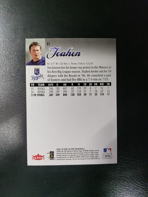 2007 FLEER ULTRA Baseball #81 Mark Teahen Royals comme neuf lire la ...