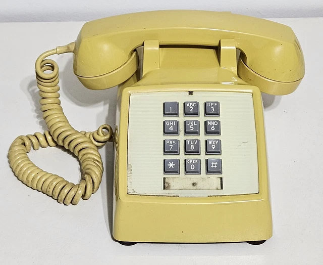VINTAGE BELL SYSTEM Western Electric Push Button Yellow Phone #2500D ...