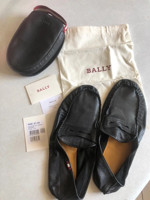 BALLY MENS BLACK soft leather slippers with Travel case. Size L - 44 / ...