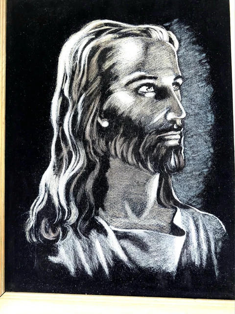 VINTAGE BLACK VELVET Jesus Christ Painting 70’s 80’s 13"Wx19"H Savior ...