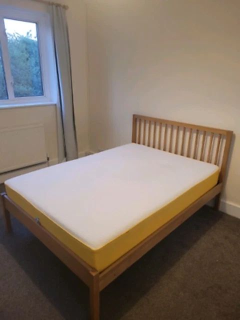 SOLID OAK DOUBLE bed frame with eve memory foam mattress £200.00 ...