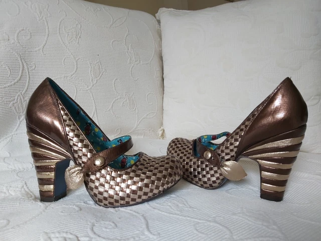 IRREGULAR CHOICE BRONZE & Gold Basket Weave Shoes With Retro Heel UK 6 ...
