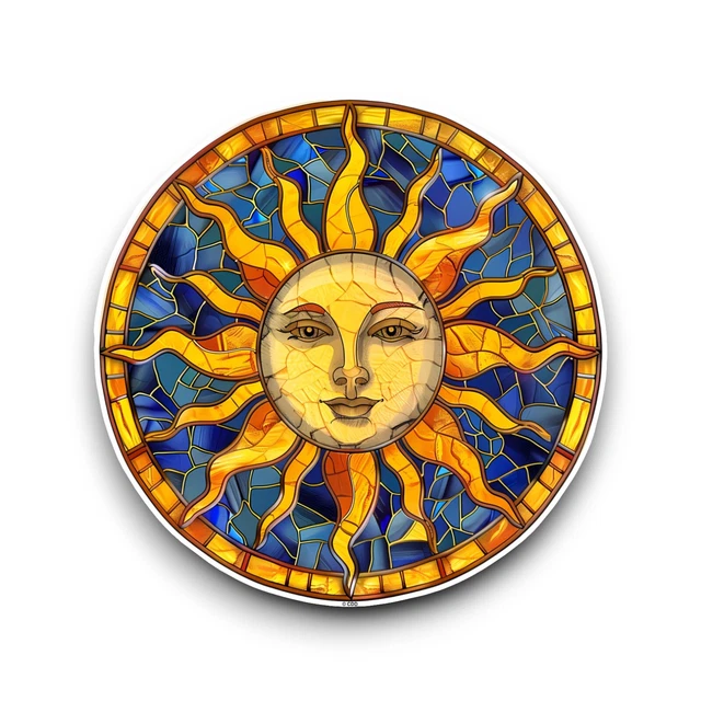 LARGE CELESTIAL SUN Stained Glass Window Design Opaque Vinyl Sticker ...