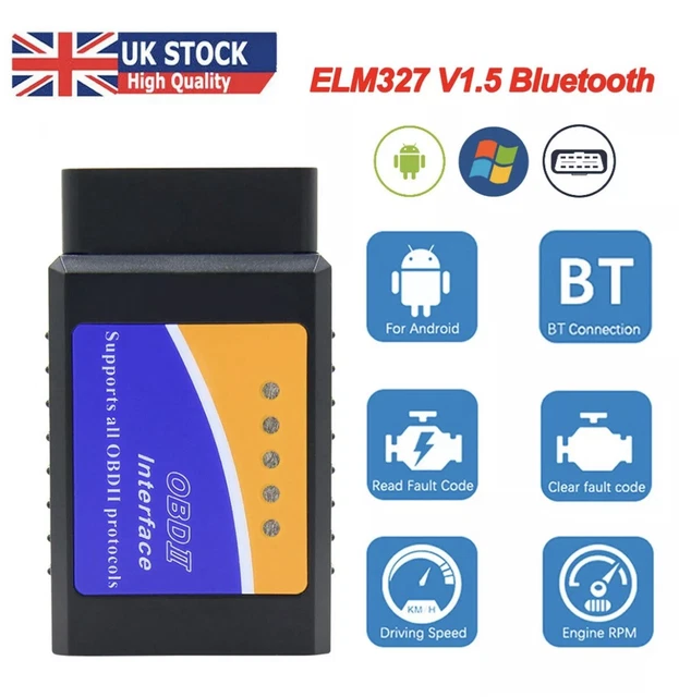 ELM327 EOBD BLUETOOTH Diagnostic OBD2 Car Engine Scanner Tool Fault ...
