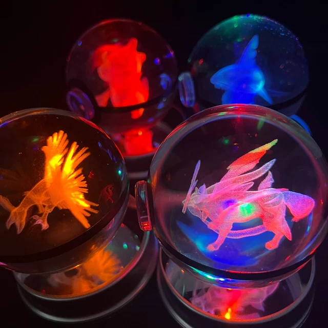 20+ STYLES POKEMON Pokeball*3D Engraving K9 Glass *Light Light*Pikachu ...