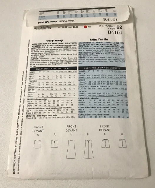 SHORT HABILLÉ FILLE See & Sew Easy Pattern B4161 taille 7-8-10-12-14 ...