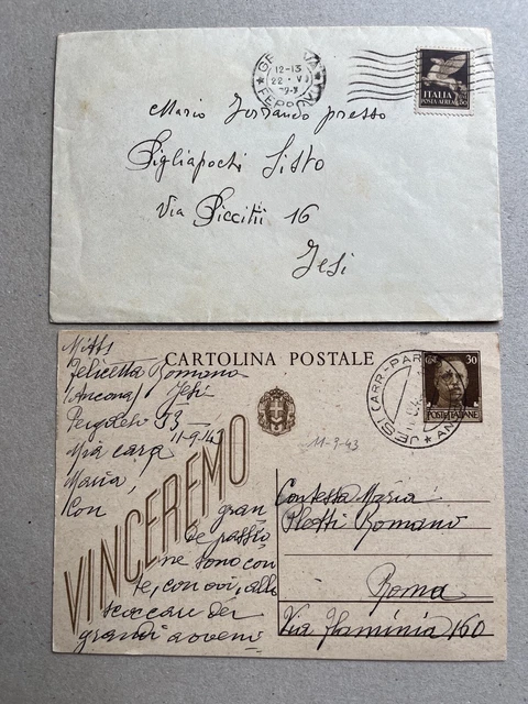 R) BUSTA + INTERO postale RSI da o per Jesi Ancona Marche EUR 3,00 ...