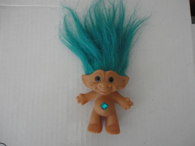 VINTAGE 3& TREASURE Troll With Jewel Belly by Ace Novelty Co Teal Green ...