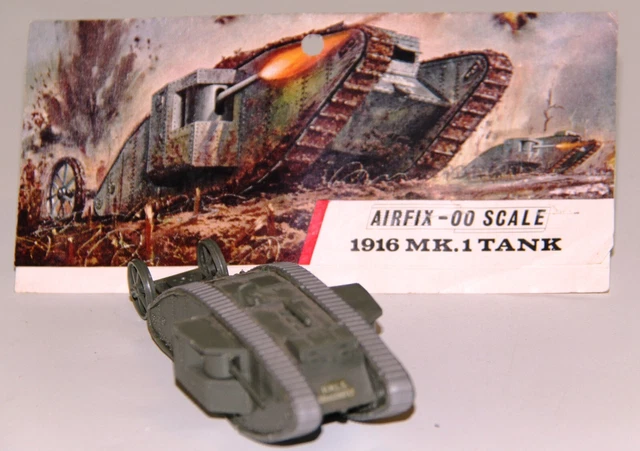 VINTAGE AIRFIX WWI Mk1 Tank 1/76 OO/HO Scale & Red Stripe Header 1960s ...