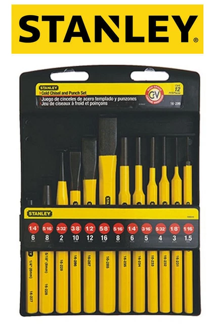 STANLEY 12 PIECE Centre + Pin Punch & Metal Cold Hammer Chisel Set 4-18 ...