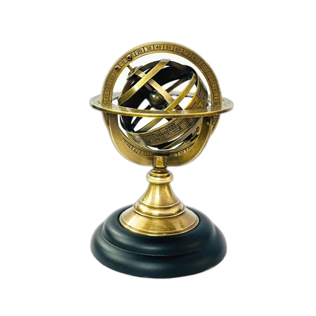 BRASS ARMILLARY SPHERE Globe Clock Spherical Astrolabe Vintage Compass ...