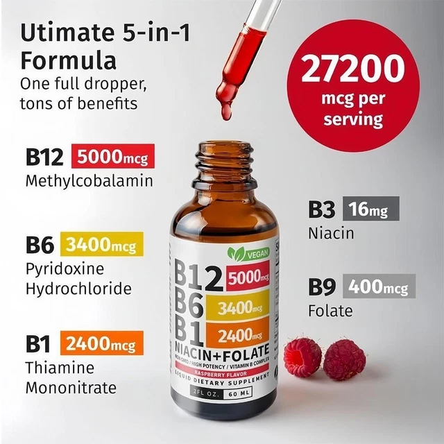 VITAMIN B12 AND B6 Liquid Drops, B12 Sublingual B Complex - B12 5000mcg ...