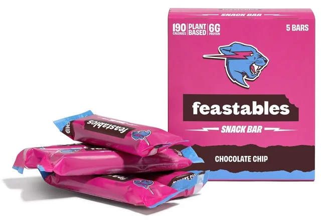 FEASTABLES MRBEAST CHOCOLATE Chip Snack Bars, 40g Each, 5 Bars per Box ...