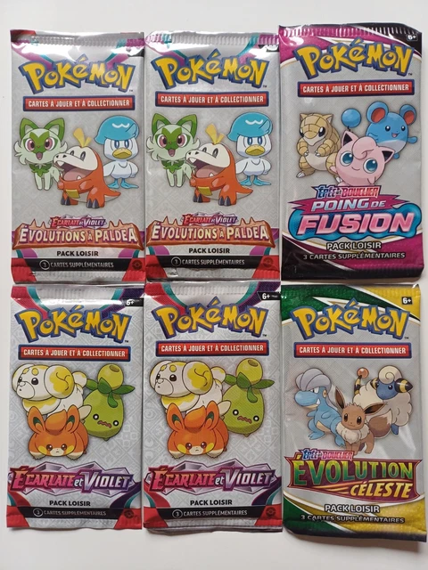 6 BOOSTERS POKEMON Pack Loisir : POING DE FUSION, EVOLUTION CELESTE ...