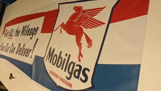 MOBILGAS MOBIL LARGE Vintage Style Dealer Promo Banner Sign Pennant ...