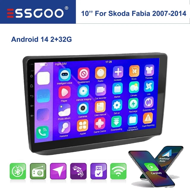 FOR SKODA FABIA II 2008-2013 Carplay Android 14 2+32G Car Stereo BT GPS ...