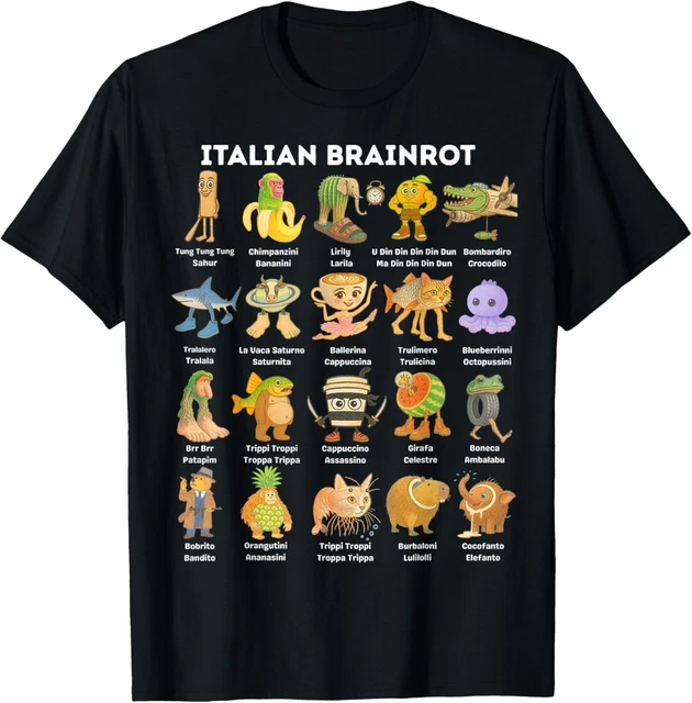 TYPES OF ITALIAN Brainrot Meme Character Hand Drawn T-Shirt £15.24 ...