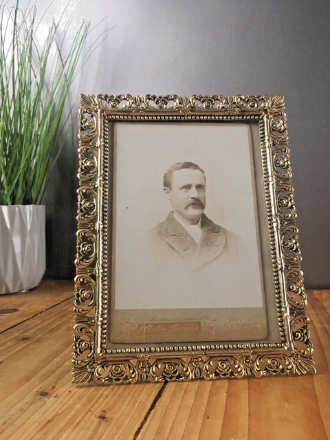 RARE ANTIQUE MILITARY Issue Crows Foot Ornate Brass Photo Frame Soldier ...