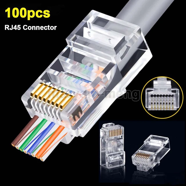 100PCS RJ45 CAT6 Pass Through Modular Plug Network Cable Connector End ...