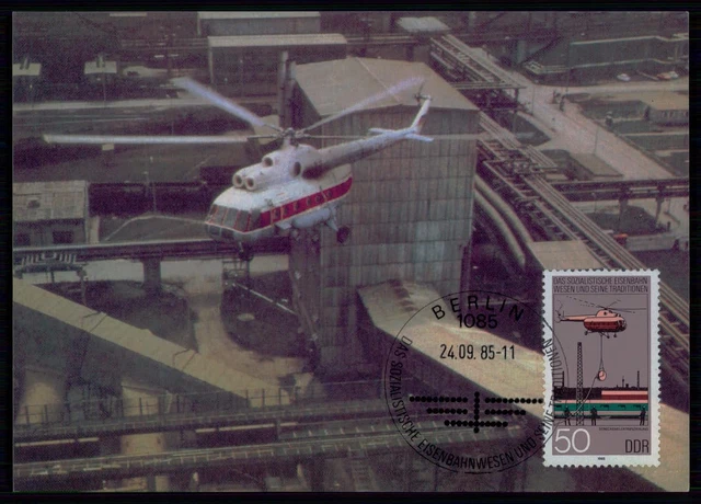 DDR MK 1985 EISENBAHN HUBSCHRAUBER MAXIMUMKARTE CARTE MAXIMUM CARD MC ...