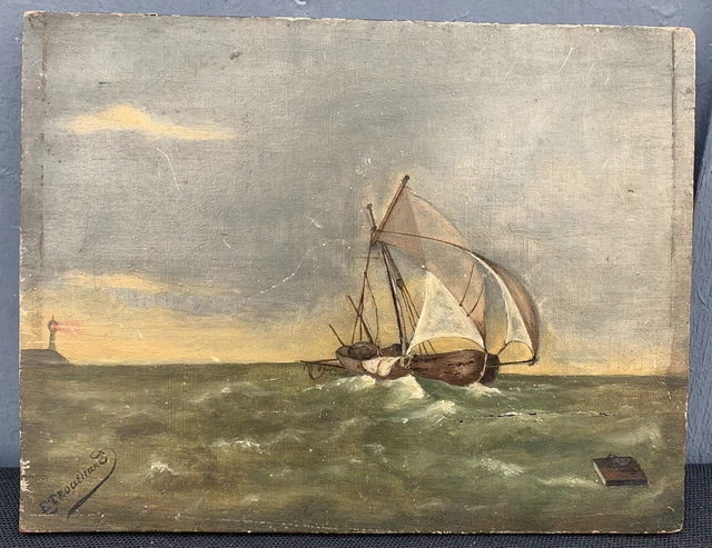 TABLEAU ANCIEN PEINTURE Huile Paysage Marine Bateau Phare XIXe Siècle EUR 20,00 - PicClick FR